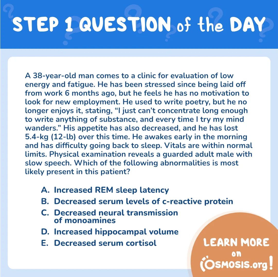 USMLE® Step 1 Question of the Day: Depression - Osmosis Blog